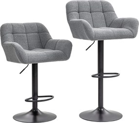 HOMCOM Barová židle Sada 2 kusů Retro design Výškově nastavitelná Fleece optika Šedá + Černá