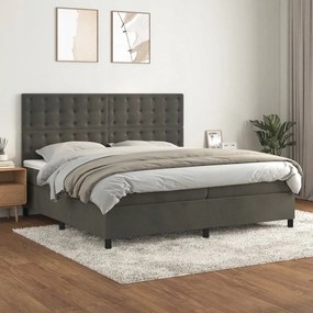 Box Spring Postel S Matrací Samet Tmavě Šedá tlačítka 200 x 200 cm