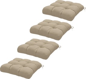 Souprava 4 zahradních polštářů Outsunny, prošívané venkovní polštáře, 10 cm výplň s vázáním, rozměr 48Š x 48H cm, Khaki