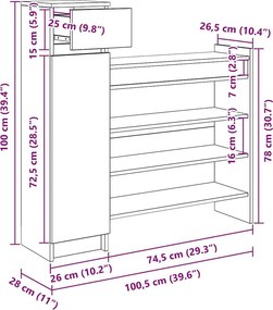 vidaXL Botník 100,5 x 28 x 100 cm kompozitní dřevo [871388] Barva: šedá sonoma