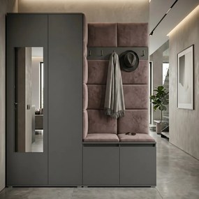 Předsíňová stěna Trinity 8 s čalouněnými panely, 190 cm, grafit/ světle hnědá