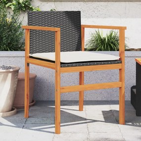 Zahradní židle s poduškami 2 ks černé polyratan a masivní dřevo,  368711