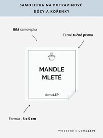 MANDLE PLÁTKY – bílá samolepka na dózu, tučné písmo, 5 x 5 cm | DomaLEP