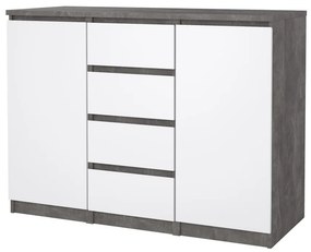 Komoda Simplicity 121 x 50 x 91 cm, šedá / bílý lesk