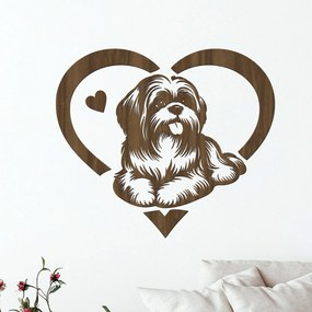 dřevo života Dřevěný obraz ležícího SHIH TZU v srdci Zvolte rozměr (cm): 60x52, Zvolte barvu dekoru: Ořech