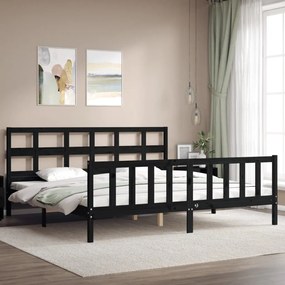Rám postele s čelem černý Super King Size masivní dřevo,  3193030