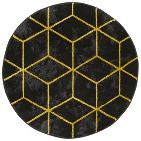 Kulatý koberec moderní Festival 5871 Geometrický černý žlutý Rozměr: průměr 100 cm