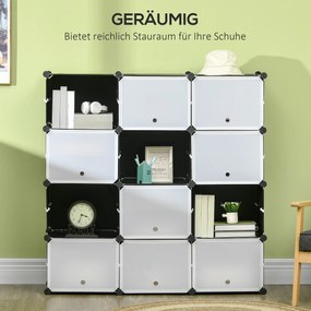 HOMCOM Botník Úložný box s 12 kostkami DIY zásuvný regál s dvířky Plastová ocel Černá+bílá 125 x 32 x 125 cm | Aosom