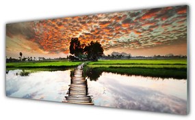 akrylový obraz Most Jezero Krajina 125x50 cm