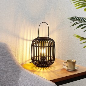 Stolní lampa Lindby Canyana, černá, ratan, výška 27 cm