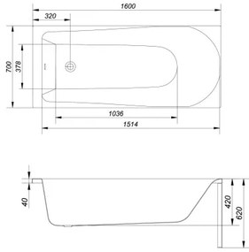 Cersanit Flavia akrylátová vana 160x70cm, bílá, S301-106