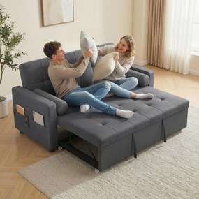 HOMCOM 2místná rozkládací pohovka 3‑v‑1 s vysouvatelnou dvojlůžkovou postelí, nastavitelným opěradlem a 2 polštáři 80,5x137,5x84 cm, šedá