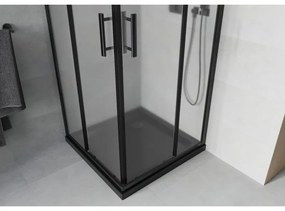 Mexen Rio, čtvercový sprchový kout 80(dveře)x80(dveře)x190 cm, 5mm sklo námraza, černý profil + černá sprchová vanička SLIM, 860-080-080-70-30-4070B