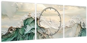 Obraz - 3D abstrakce moře (s hodinami) (90x30 cm)