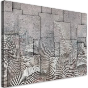 Obraz na plátně, 3D listy proti pozadí napodobující beton - 60x40 cm