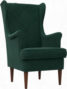 relaxační křeslo, ušák, odpočinkové, dřevo/kov/samet, 102x78x66 cm, nohy tmavé/tmavě zelená, Dekorino KR20260072