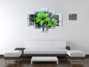 Gario Ručně malovaný obraz Nádherné zelené Vlčí máky - 5 dílný Rozměry: 150 x 70 cm