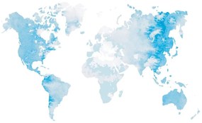 Samolepící tapeta akvarelová mapa světa ve světle modré barvě