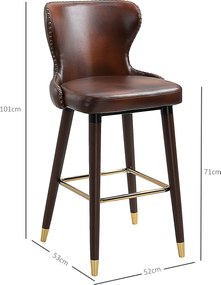 HOMCOM Barová židle sada 2 ks elegantní bistro židle s podnožkou a opěradlem, jídelní židle PU hnědá 52x53x101cm | Aosom.de