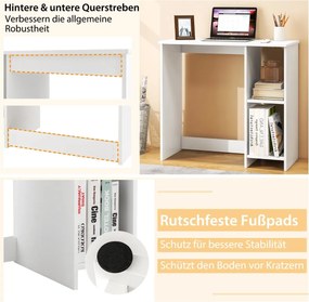 Costway Malý psací stůl s 2 přihrádkami – 80 × 40 × 74 cm, bílý