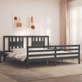Rám postele s čelem šedý 200 x 200 cm masivní dřevo,  3194593