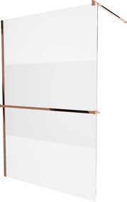 Mexen Kioto+, sprchová zástěna s poličkou a držákem na ručníky 140 x 200 cm, 8mm čiré sklo vzor námraza, profil růžové zlato, 800-140-121-60-35