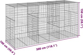 Gabionový koš s víkem 300 x 100 x 150 cm pozinkované železo 3295215