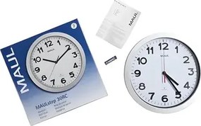 Maul Step bílá/stříbrná / Nástěnné hodiny / O 30 cm / Plast / Baterie