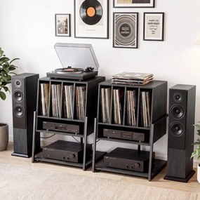 Costway Stojan na gramofon s integrovanou nabíjecí stanicí a 4 přepážkami