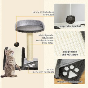 PawHut škrabadlo pro kočky v plyšovém designu s hracími míčky malé 35,5x37x46 cm sisalové škrabadlo šedé levně | Aosom.de