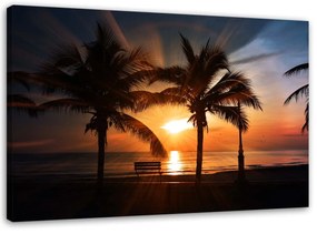 Obraz na plátně Palmy moře západ slunce - 100x70 cm