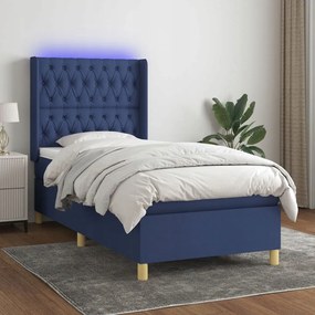 Box Spring Postel S Matrací A Led Textil Modrá Prošívaný design 80 x 200