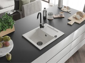 Mexen Enzo, granitový dřez 576x465x174 mm, 1-komorový, bílá s černým sifonem, 6506571005-20-B