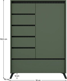 Komoda, smoke zelená/černá, LONGY REG1D5S1K