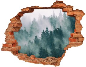 Wallmuralia Díra 3D ve zdi nálepka Mlha nad lesem 90x70 cm