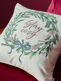 Sinsay - Bavlněný dekorativní povlak na polštář s vánočním nápisem Stay Cozy - krémová