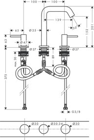 Hansgrohe Tecturis S, 3-otvorová umyvadlová baterie 150 EcoSmart+ s odtokovou soupravou Push-Open, chromová, HAN-73330000