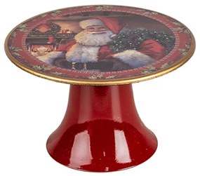 Červený vánoční plastový podnos na dort Santa Claus S - Ø 16*10 cm
