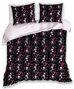 TipTrade Povlečení VIOLETA květinový vzor, černo-růžové, bavlna hladká, 140x200cm + 70x90cm