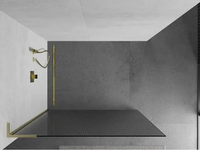 Mexen Kioto L, sprchová zástěna Walk-In 70 x 200 cm, 8mm sklo s žebrovým vzorem, zlatý matný profil, 800-070-103-55-09