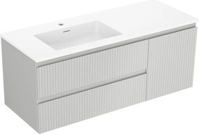 Mexen Rivel, koupelnová skříňka 120 cm s levým umyvadlem Otis, 2S, 1D, drážkovaná, šedá matná/bílá matná - 91A23-12047-3-BBFFF62-W18L01