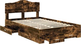 Rám postele s čelo Kouřový dub 135 x 190 cm Kompozitní dřevo 3413206