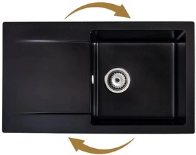 Sink Quality Ferrum, kuchyňský granitový dřez 770x450x190 mm + černý sifon, černá, SKQ-FER.C.1KDO.XB