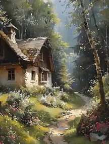 NORIMPEX Malování podle čísel Chata na lesní cestě / 40x50 cm / plátno