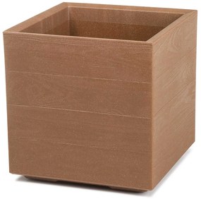 PLASTOVÝ KVĚTINÁČ NA KOLEČKÁCH BETONIQUE ECO 40X40 CM DŘEVĚNÝ DEKOR HNĚDÁ