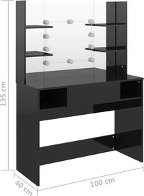 Kosmetický stolek s LED světly 100x40x135 cm MDF zářivě černý 331541