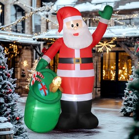 Outsunny Nafukovací Santa Claus, 275 cm, s pytlem a medvědem, vánoční dekorace s integrovanými LED světly
