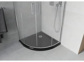 Mexen Rio, čtvrtkruhový sprchový kout s posuvnými dveřmi 90 x 90 cm, 5mm sklo námraza, chromový profil + černá sprchová vanička, 863-090-090-01-30-4170
