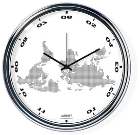 Bílé vodorovně zrcadlené hodiny s mapou (32 cm)