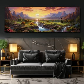 Obraz na plátně - Letní krajina s divokou říčkou FeelHappy.cz Velikost obrazu: 120 x 40 cm